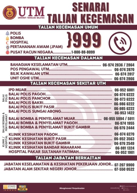 nombor kecemasan | UTM Pagoh Campus
